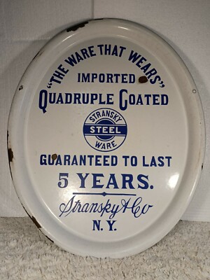 Antique 1910 - 1925 Stransky Steel Ware Porcelain Enamel Sign Double ...