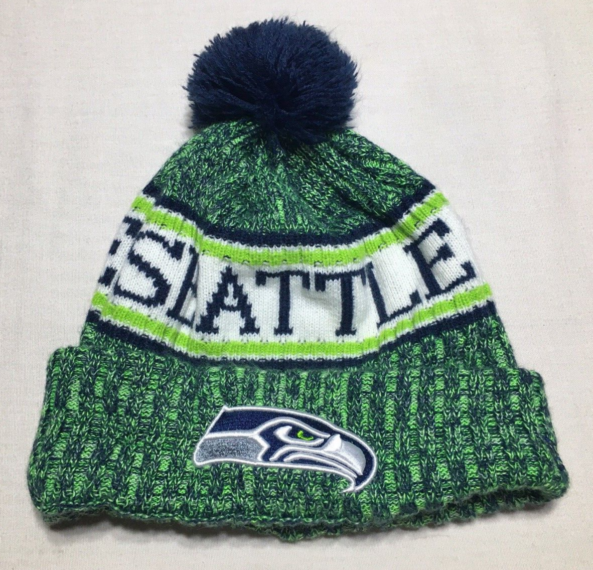 Men's *SEATTLE SEAHAWKS* New Era Knit Beanie Pom ONE SIZE Embroidered ...