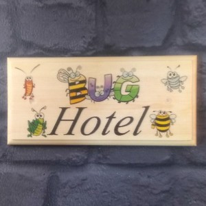 Bug Hotel Sign, Garden Shed Plaque Boys Bumblebee Cottage House Gift ...