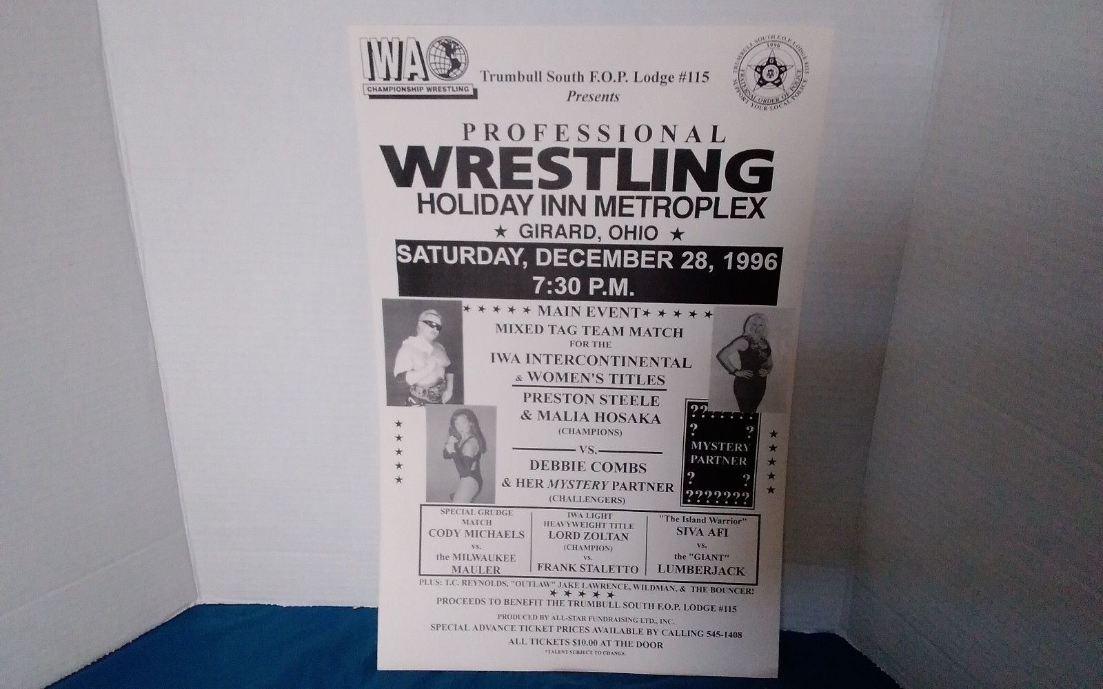 Vintage Poster IWA Titles Match Wrestling Event Dec 28, 1996 Youngstown ...