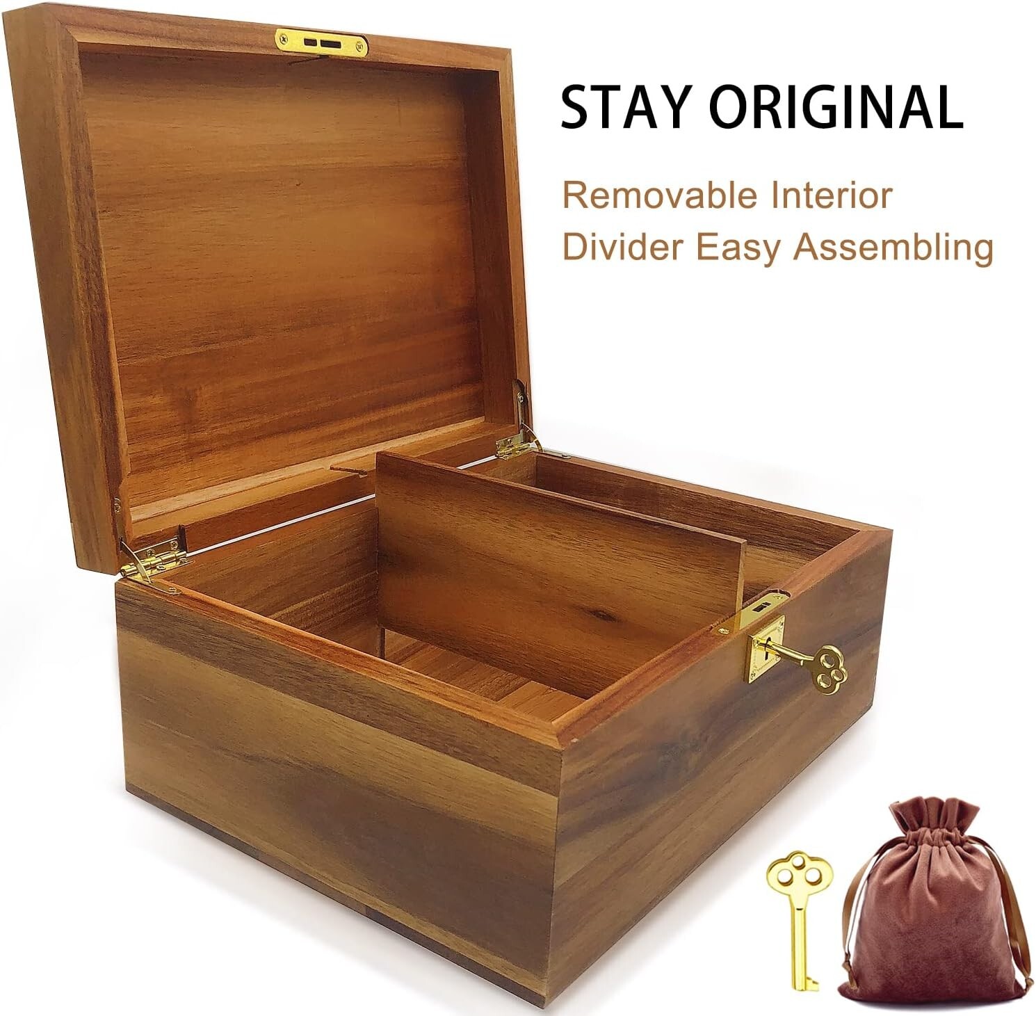 Wood Box Large Decorative Wooden Storage Box with Hinged Lid and ...