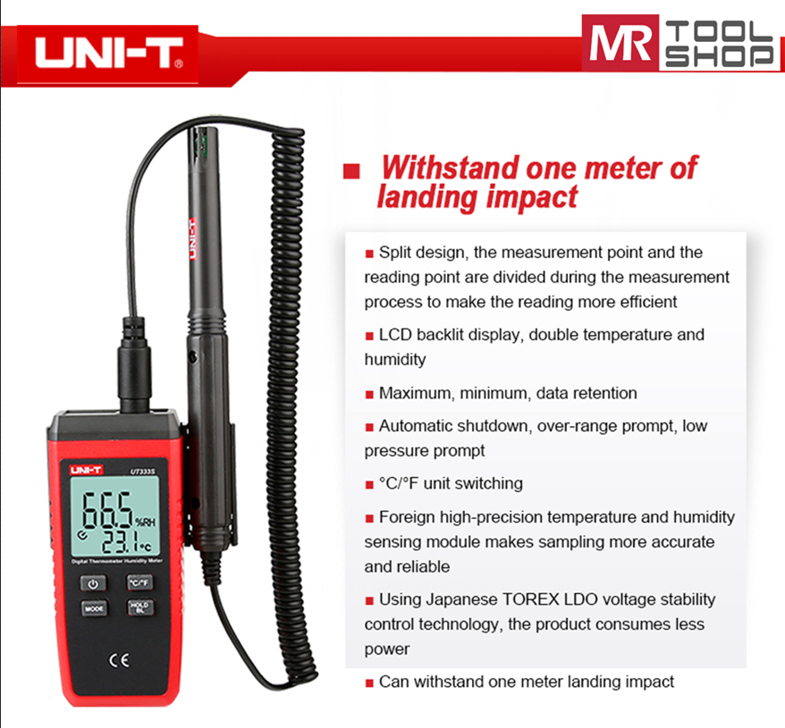 UNI-T UT333S Digital Temperature Humidity Meter Hygometer LCD Data Hold ...