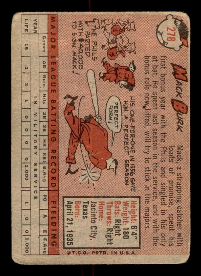 1958 Topps Baseball #278 Mack Burk PR *e1 | eBay
