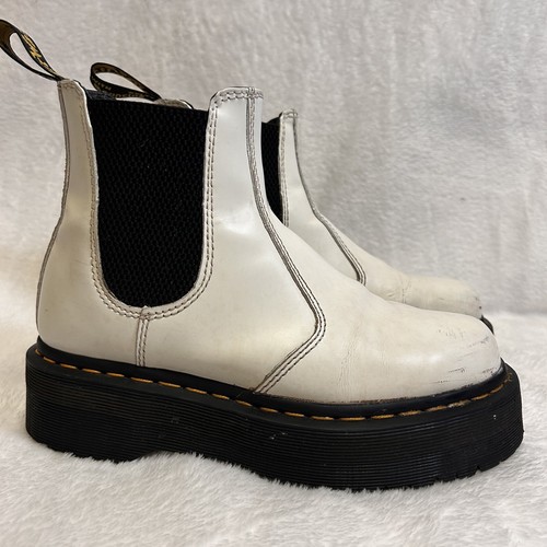 Dr. Martens "Docs" Chelsea Quad Platform Boots White Women Shoes Size 6 ...