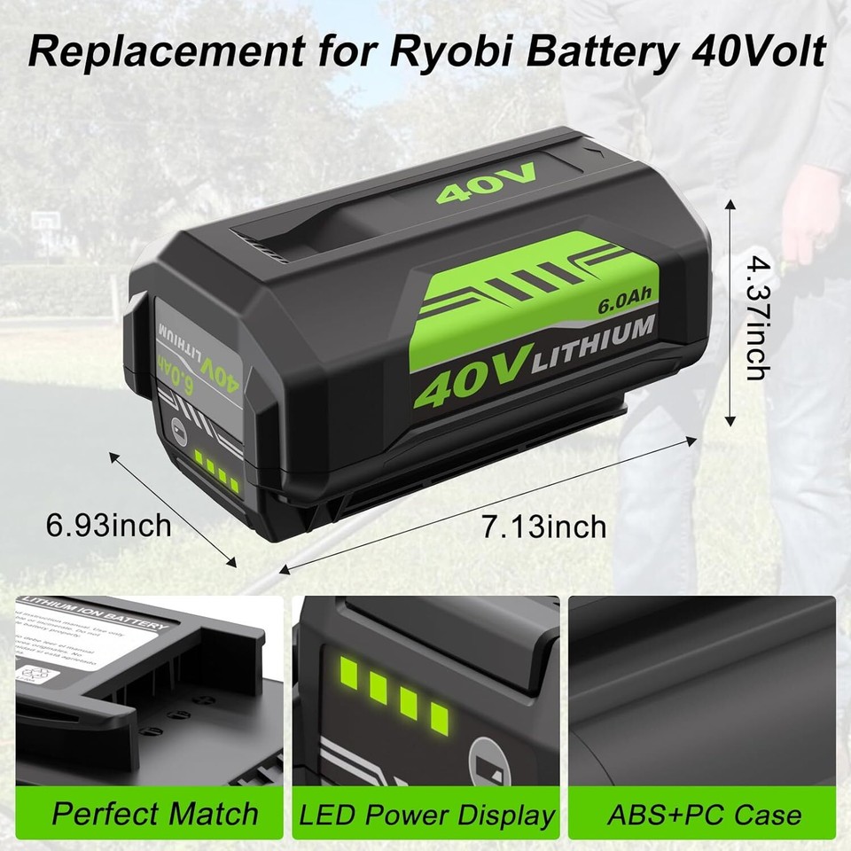 for Ryobi 40V Battery 6.0Ah fit for Ryobi 40V Cordless Power Tools ...