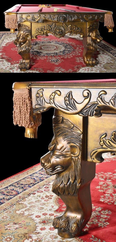 New Monarch Elite 8’ Hand-Carved Lion Head Slate Exhibition Billiards ...