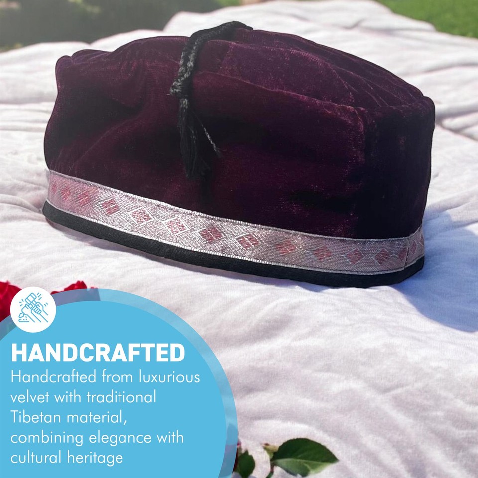 Size 57cm, medium, Handmade Nepalese deep purple velvet Smoking Cap ...