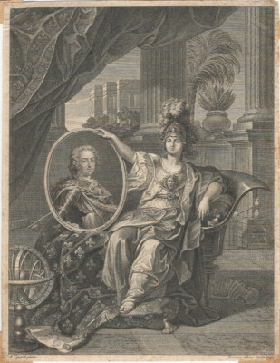 1744 French Engraved Portrait Print of King Louis XV & Minerva After Le ...