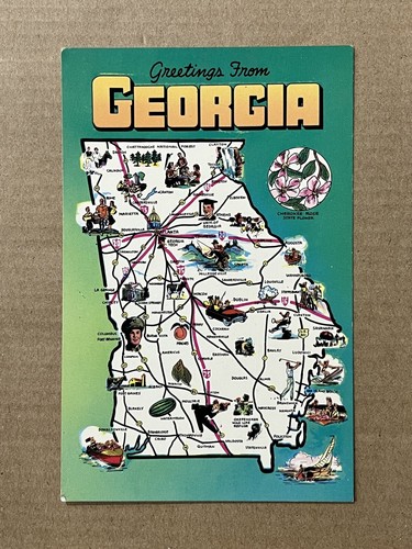 Postcard Georgia State Map Landmarks Greetings Picture Card Vintage GA ...
