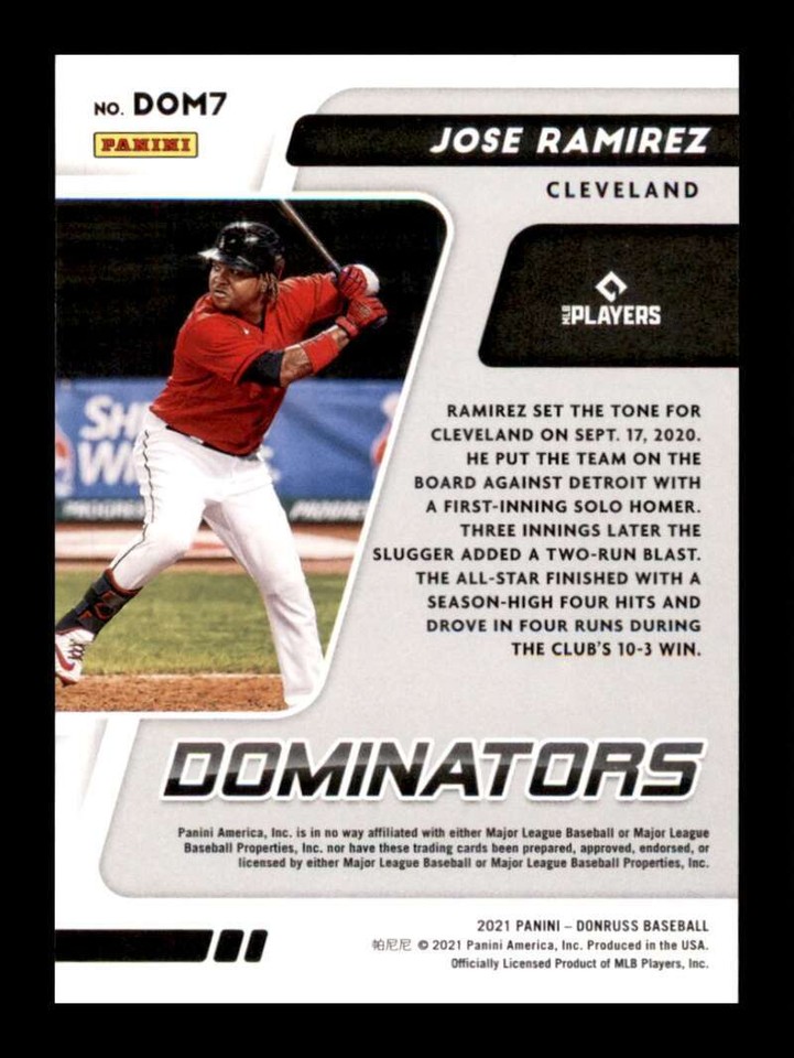 2021 Donruss Dominators Rapture Jose Ramirez #DOM7 Cleveland Indians | eBay