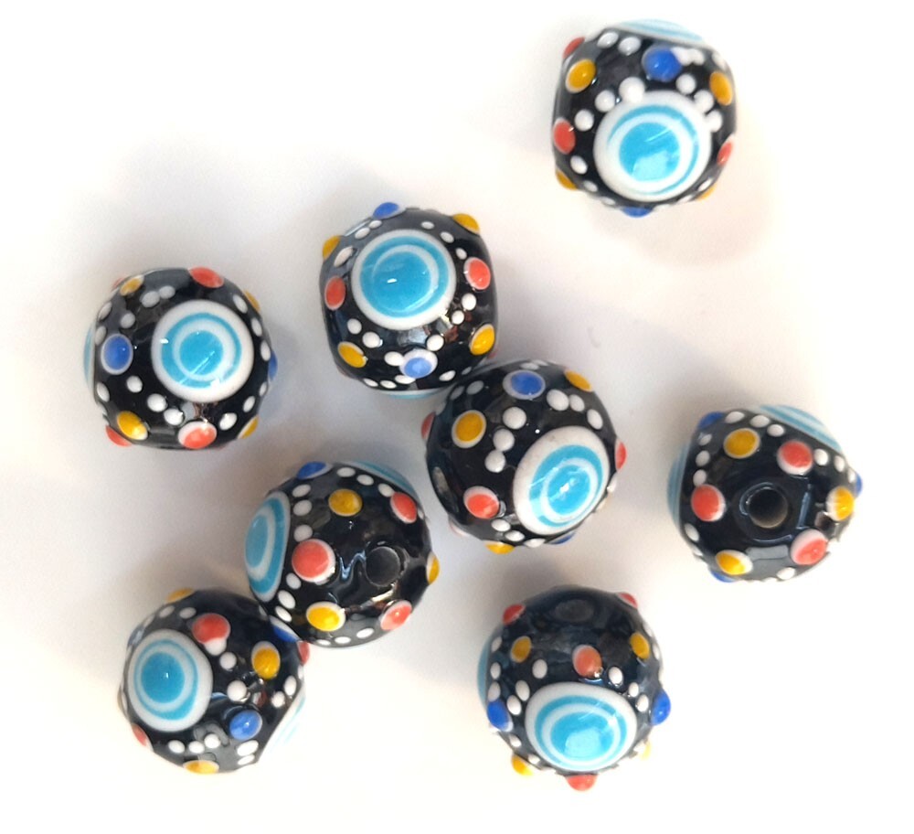 10pcs handmade Lampwork glass round Beads dot on black 14mm | eBay
