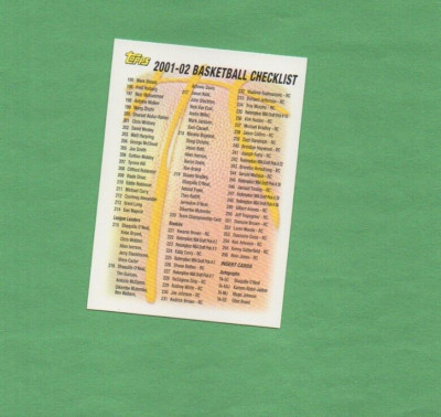 2001 -02 Topps Basketball Set CHECKLIST Card # 2 OF 2 - UNMARKED | eBay