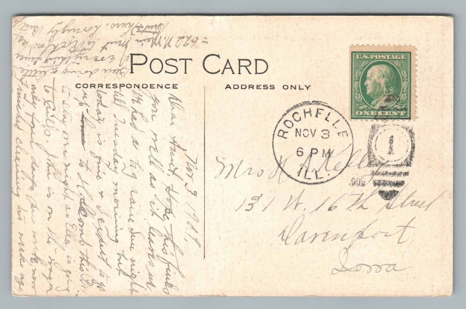 Shockley Block ROCHELLE Illinois—Antique Hand Colored Ogle County IL ...