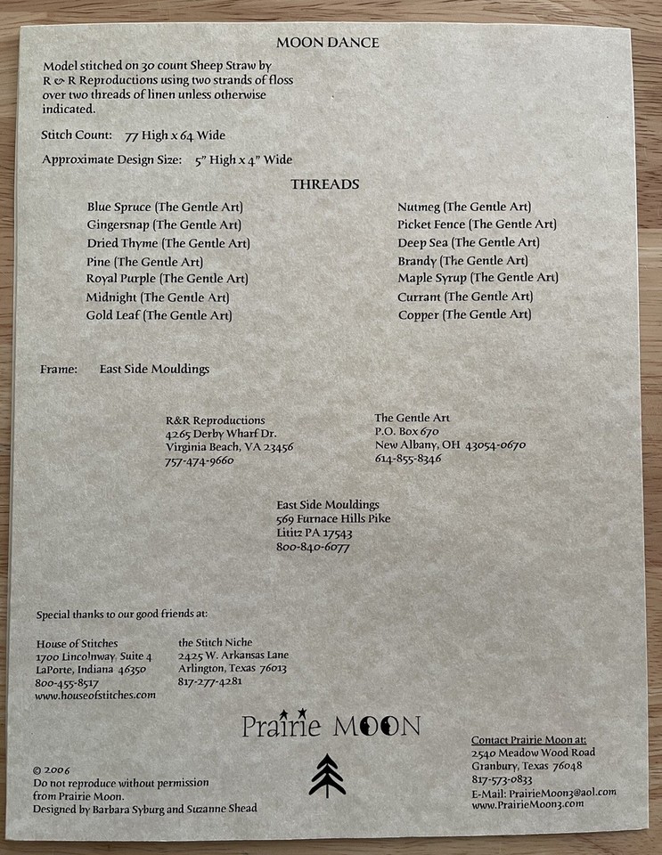 Prairie Moon “Moon Dance” Counted Cross Stitch Pattern | eBay