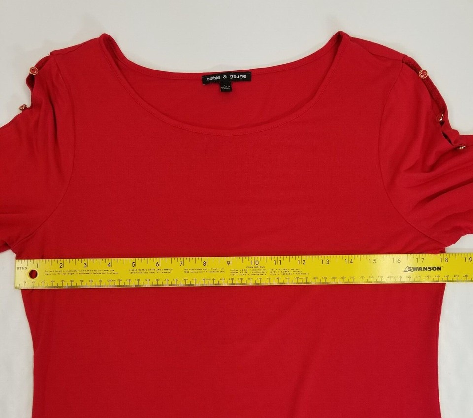 Cable & Gauge Wms L Jersey Knit Top Split Embellished Long Sleeve Red ...