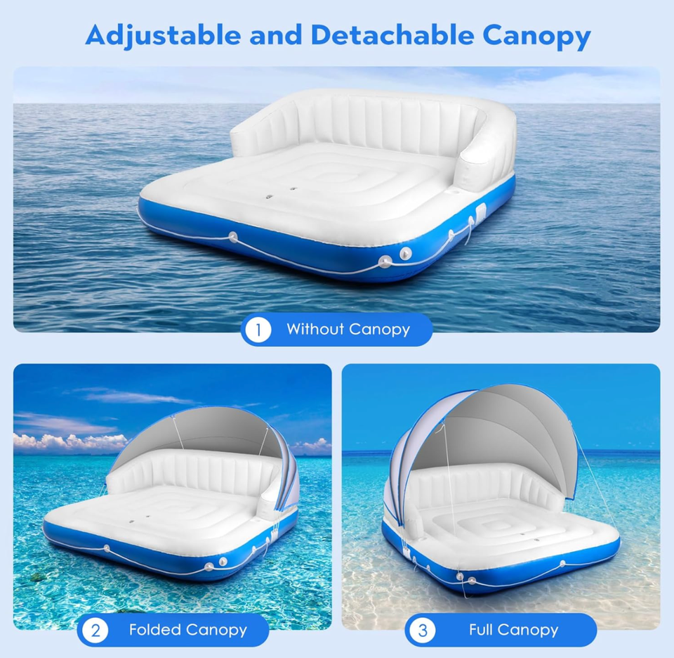 Large Inflatable Floating Party Island Sun Shade Canopy Adult Lake Raft ...