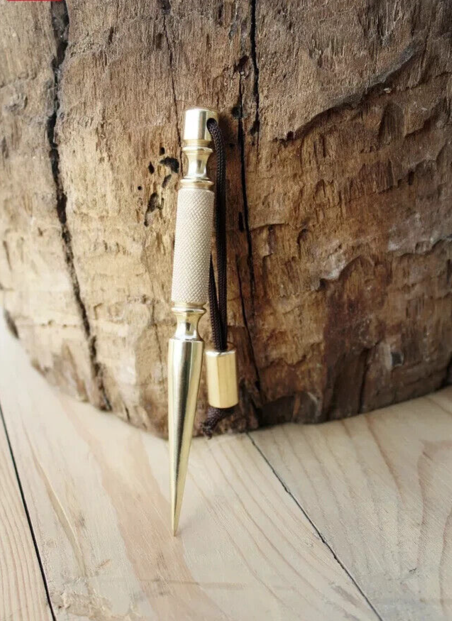 Marlin Spike Knurled Handle Brass Collectible And Knot Tool For Hiking