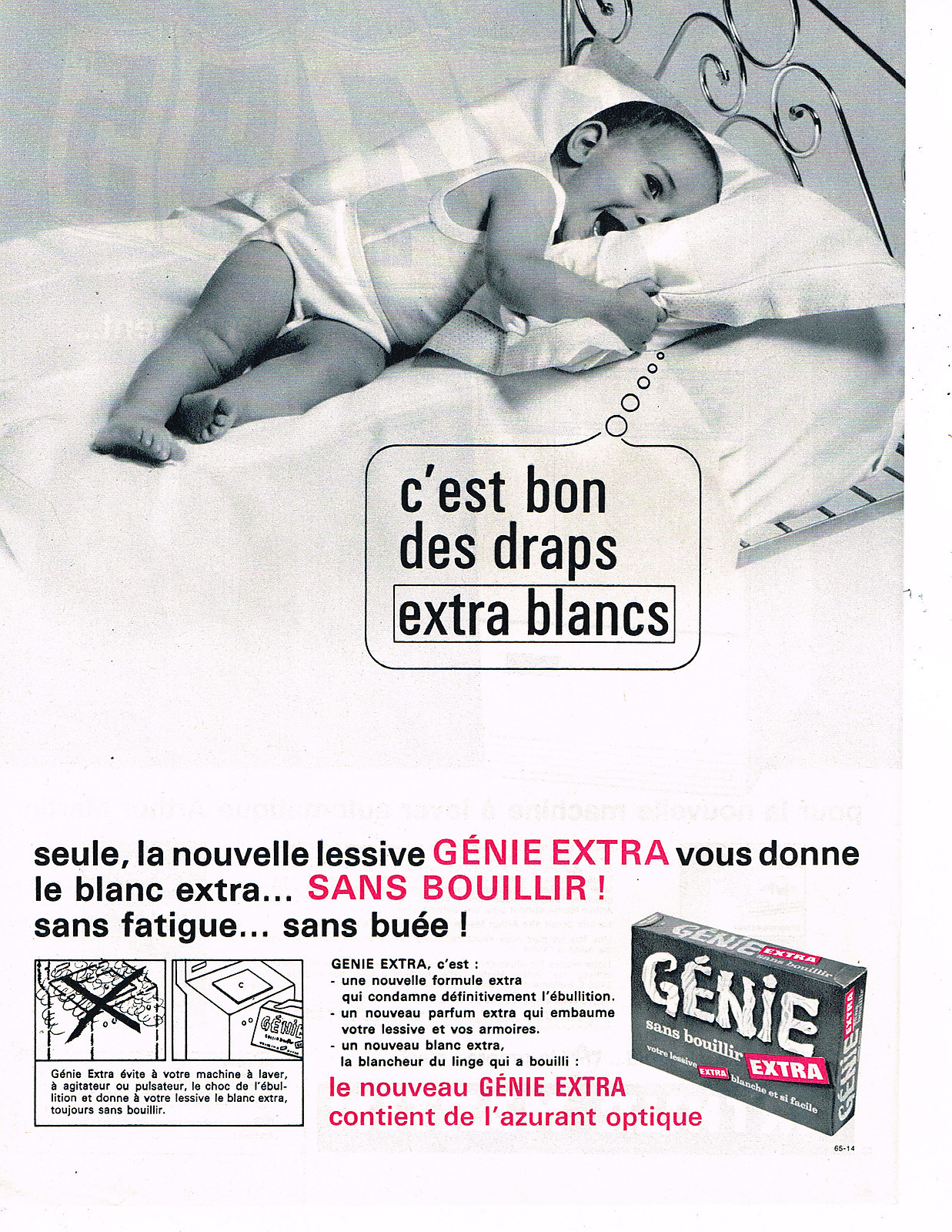 PUBLICITE ADVERTISING 035 1966 GENIE lessive sans bouillir pour draps ...