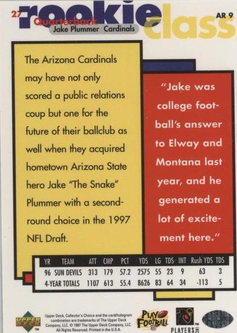 1997 Upper Deck Collector's Choice Jake Plummer #27 for sale | eBay