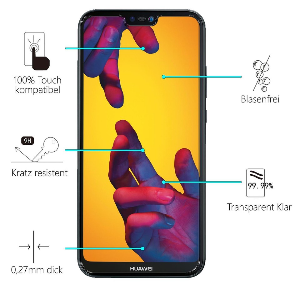 2x Screen Protector for Huawei P20 Lite Glass Foil Display Protection ...