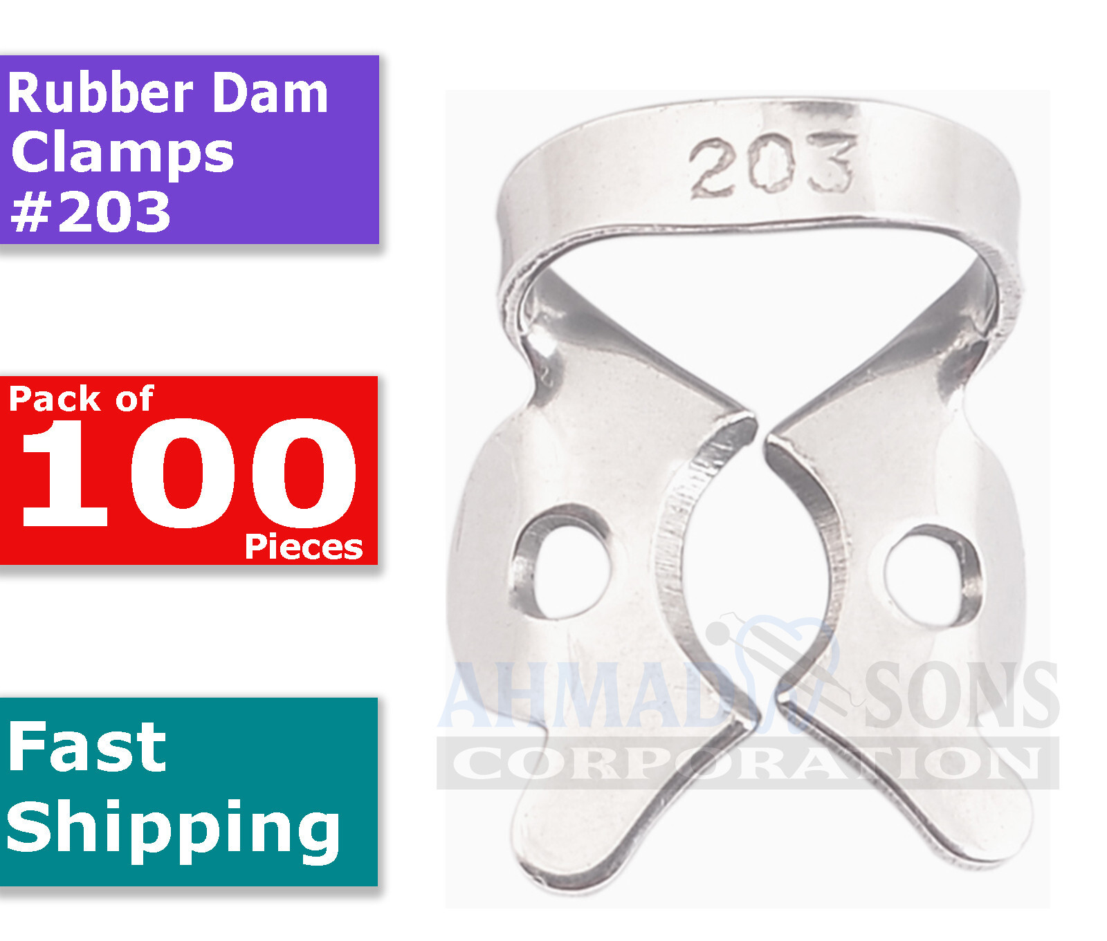100 Pcs Endodontics Rubber Dam Clamps #203 Dental Endo Lower Molars ...