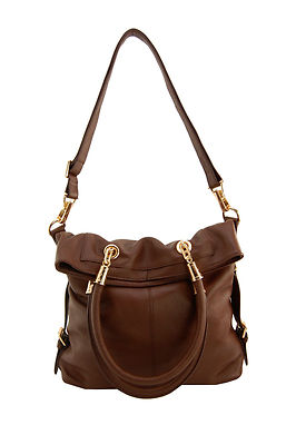 ERICA ANENBERG New Sutton Tote Leather/14K Gold Crossbody Handbag BROWN ...