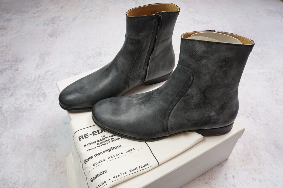 Maison Margiela x H&M Side Zip Boots Black Distressed Boots Maison Margiela x H&M Side Zip Boots Black Distressed Boots
