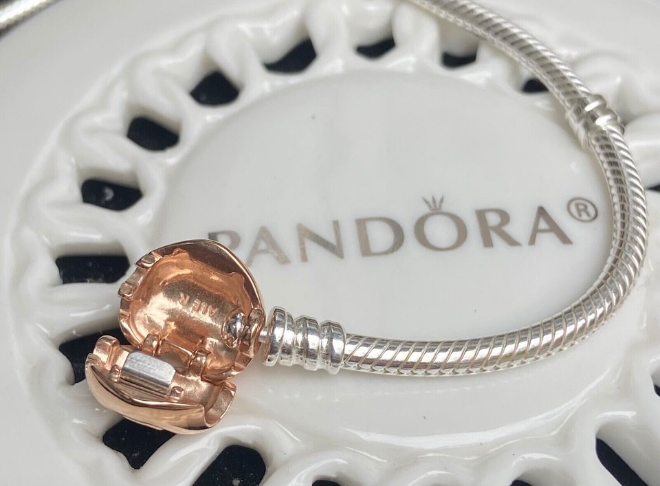 Authentic Pandora MOMENTS Heart Clasp Snake Chain Bracelet #580719 | eBay