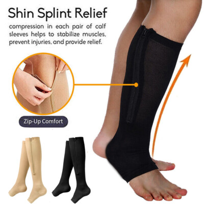 Zip Up Compression Socks Zipper Leg Feet Support For Unisex Open Toe ...