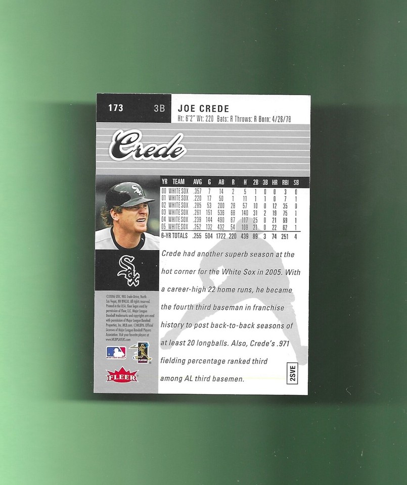2006 Fleer Ultra GOLD MEDALLION # 173 JOE CREDE CHICAGO WHITE SOX SHARP ...