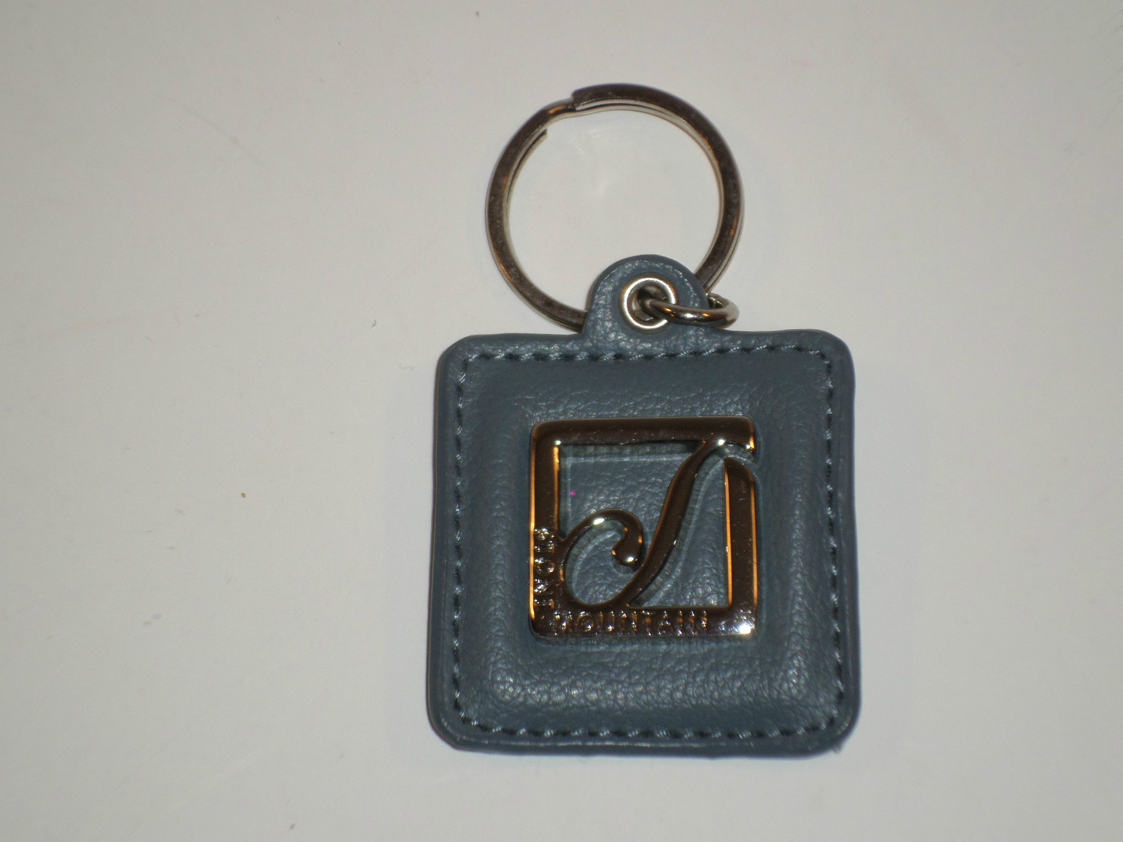 STONE MOUNTAIN SLATE BLUE LEATHER AND SILVER KEY RING FOB HANG TAG VERY ...