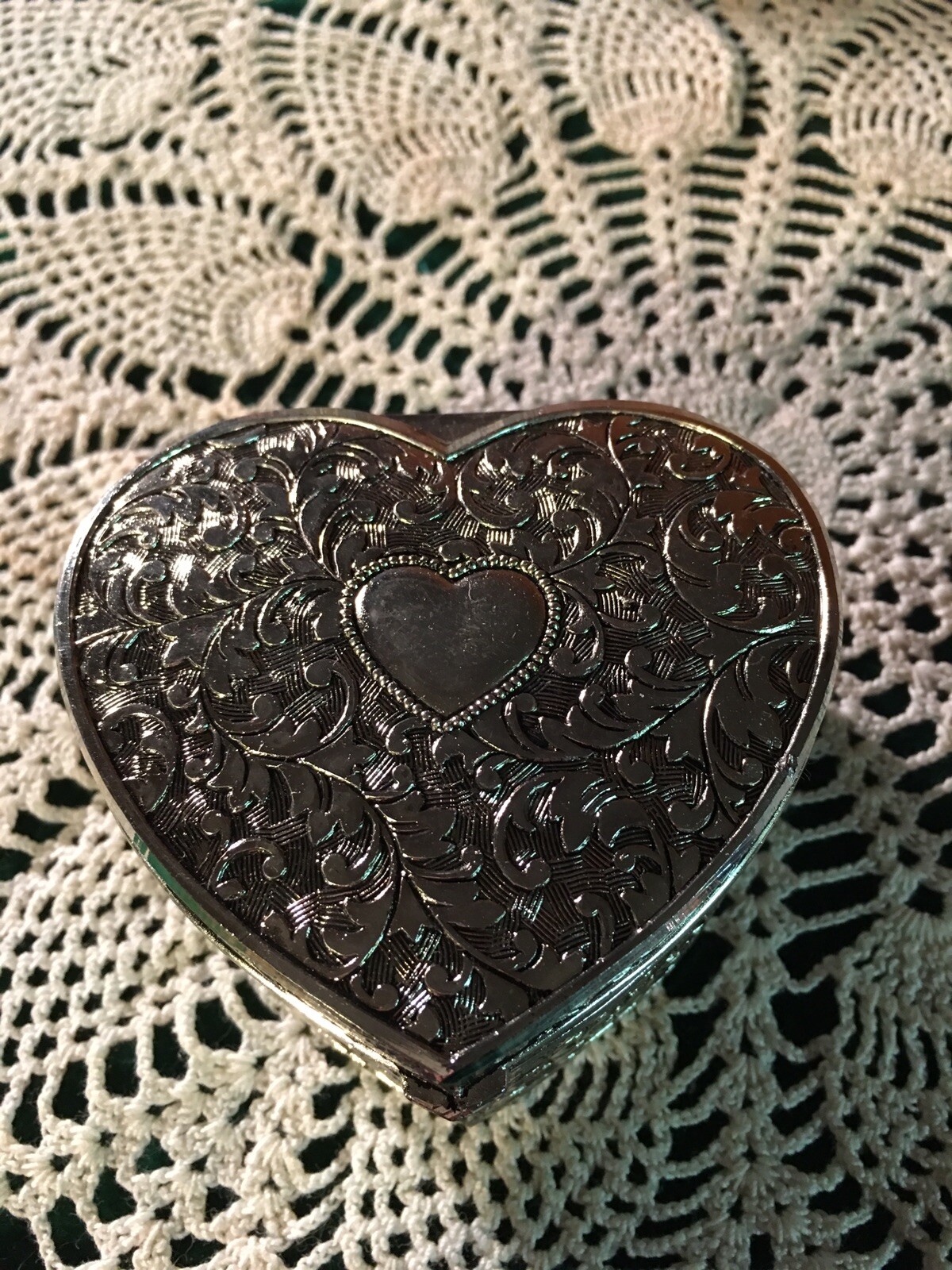 Heart Shaped Silver Tone Red Felt Lined Jewelry Box Made in Japan - | eBay