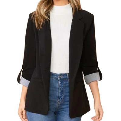 Striped Cuff Women Blazer Solid Color Long Sleeve Casual Blazer Jacket ...
