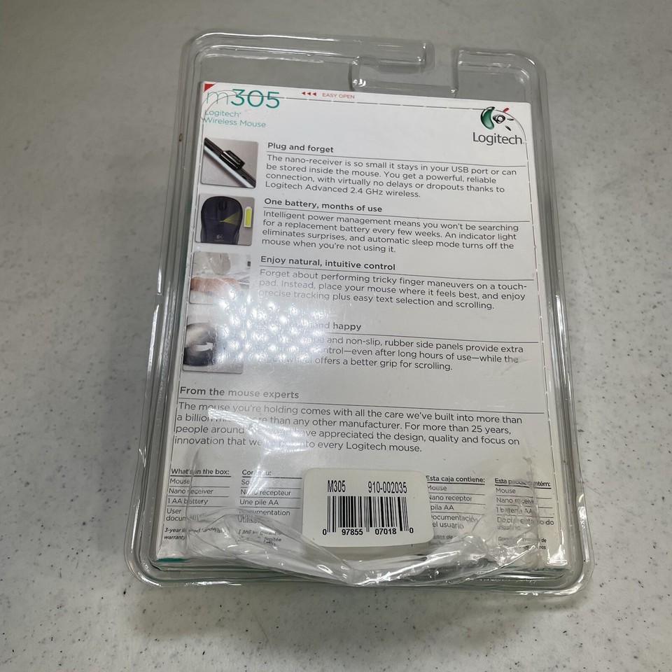 Logitech M305 Wireless Optical Mouse Receiver Silver New In Box | eBay