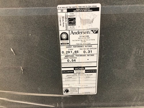 Anderson Windows 400 Series Tilt Wash Lower Sash 3046 White / Part ...