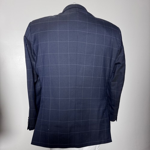 JWE Designs Mens Navy Blue Windowpane Wool Blend Two Button Suit Size ...