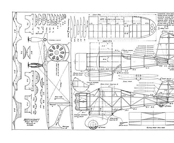 Beechcraft Rubber Biplane 25" Wingspan RC Model Airplane Printed Plan ...