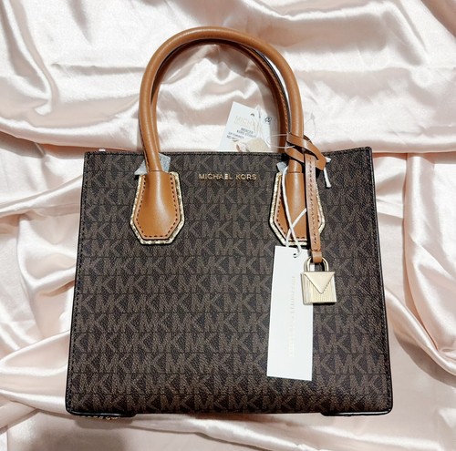 New MICHAEL KORS Mercer STUDIO MK Logo PVC Messenger BROWN 191262360947 ...