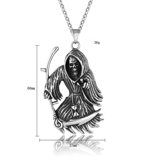 Gothic Death Skull Grim Reaper Necklace Pendant Stainless Steel Mens ...