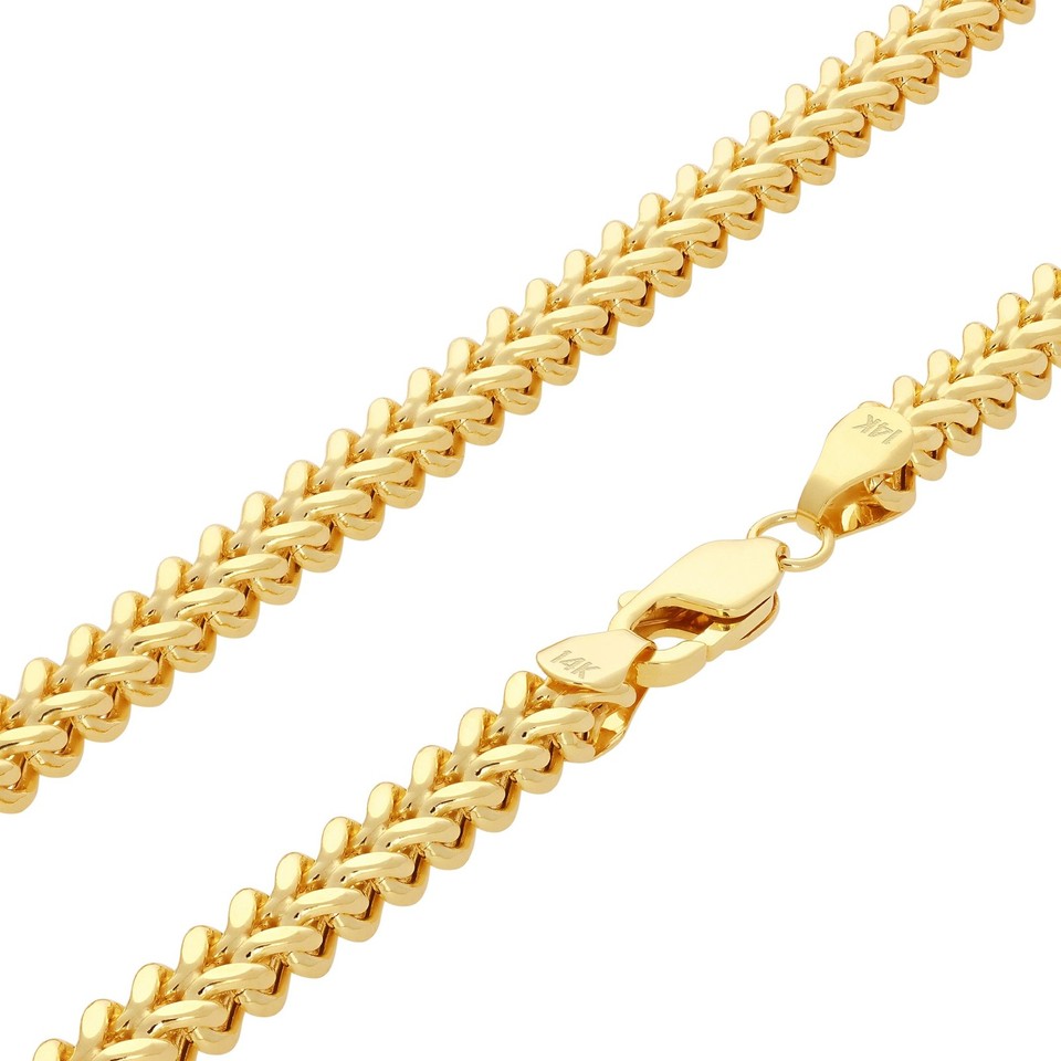 14K Yellow Gold Mens 4mm Franco Box Square Wheat Foxtail Chain Necklace ...
