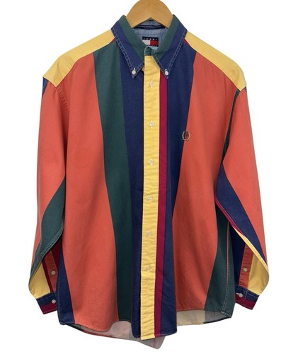 Vintage 90s Tommy Hilfiger Colorblock Vertical Stripe Button Up Shirt ...