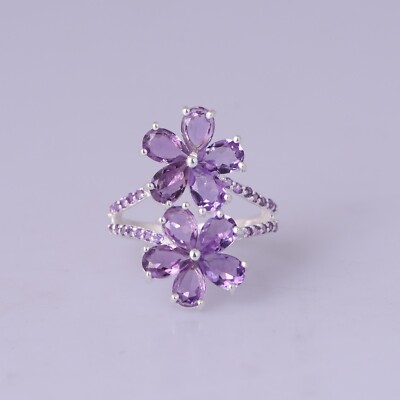 Beautiful Flower Ring With Amethyst 925 Sterling Silver Engagement Ring ...