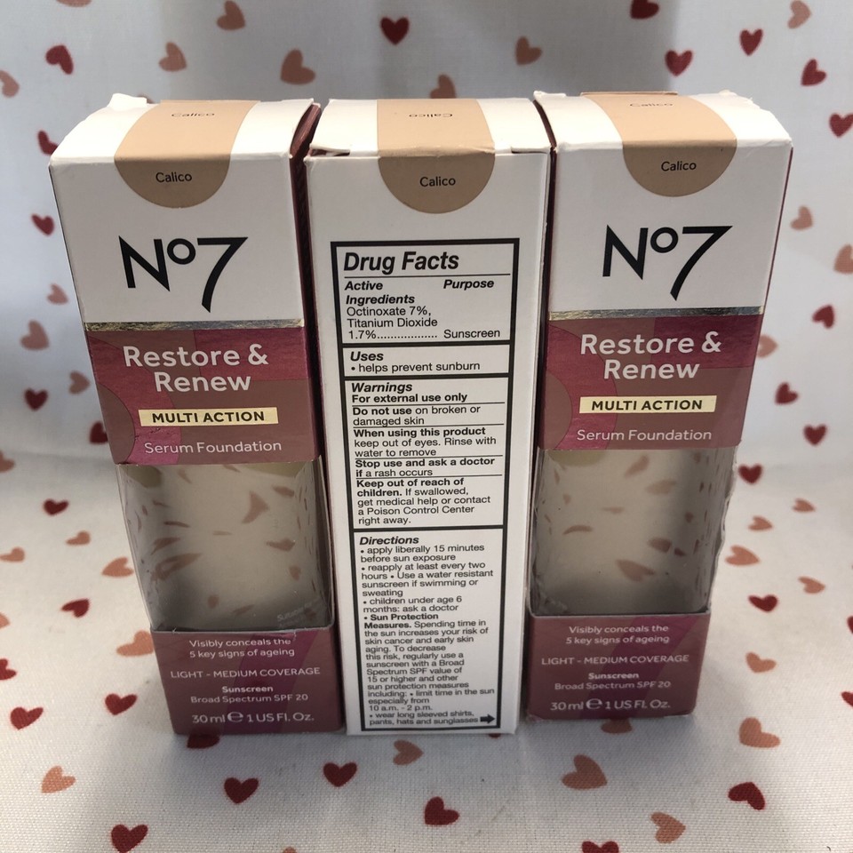 3x No7 Restore & Renew Multi Action Serum Foundation Calico 1fl Exp6/24 ...