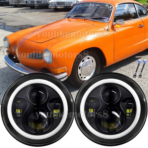 2pcs Fit VW Karmann Ghia 1967-1974 7" LED Headlights Round DRL Hi/Lo Turn Signal | eBay