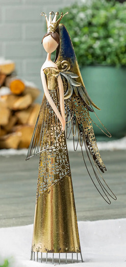 Indoor/Outdoor Golden Angel with Closed Wings Metal Statue, Plow ...