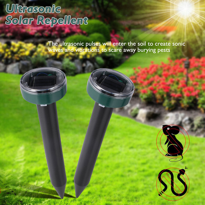 2-10PCS Solar Power Ultrasonic Animal Mice Gopher Pest Snake Repellent ...