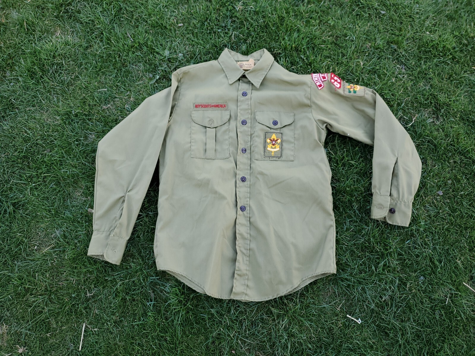 Vtg Boy Scouts of America Official Uniform Shirt BSA green BSA patches ...
