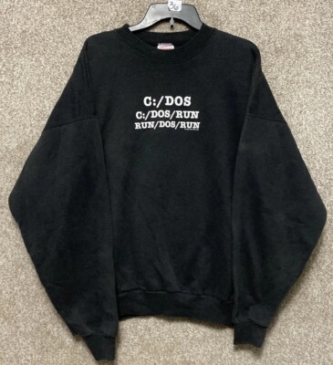 Vintage Computer C:/DOS Run Humor Funny Black Crewneck Sweatshirt Mens ...
