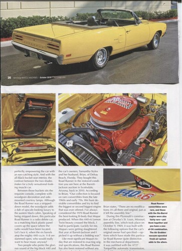 1970 PLYMOUTH ROAD RUNNER CONVERTIBLE 6 pg Color Article | eBay