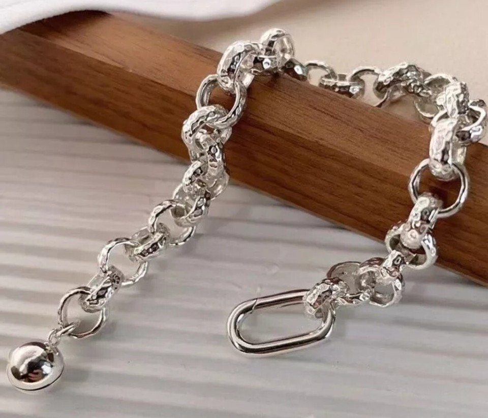 WOMEN LADIES SILVER GYPSY LINK 8MM / 21CM BELCHER BRACELET WITH ALBERT ...